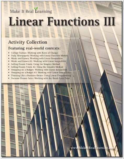 Make It Real Learning Linear Functions Workbook For High School Algebra
