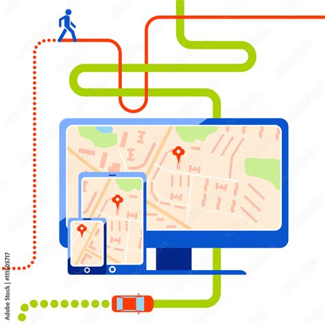 Navigation Web Map With Pin Route For Car And Pedestrian Smartphone Computer And Tablet With