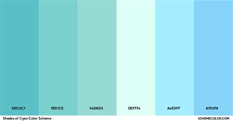 Shades Of Cyan Color Scheme Palettes Shades Of Cyan Color Scheme Palettes