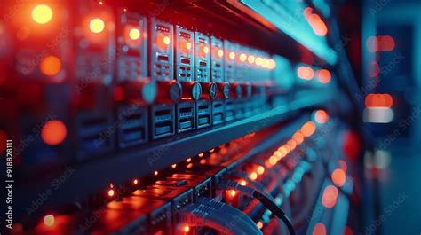 Blur Technology Data Center Room Defocus Fiber Optic Cable And Network Router Switch In Data