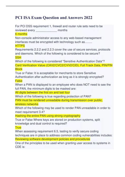 PCI ISA Exam Question And Answers 2022 PCI ISA Stuvia US