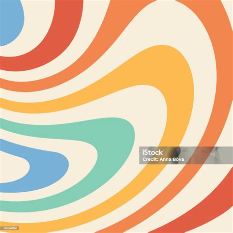레트로 그루비 물결 모양의 무지개 배경 70 년대와 80 년대 스타일의 배경 추상적인 빈티지 다채로운 디자인 손으로 그린 벡터 플랫 일러스트레이션 그루브 음악에 대한 스톡