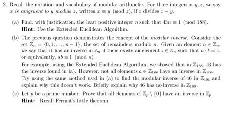 Solved 2 Recall The Notation And Vocabulary Of Modular Chegg Com