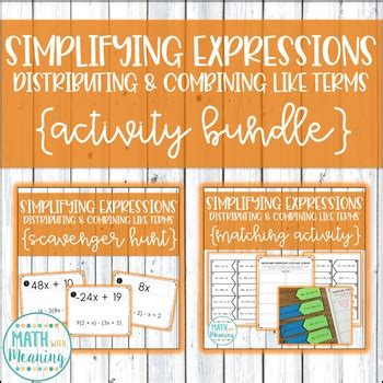 Simplifying Expressions Activity Mini Bundle Distribute And Combine Like Terms