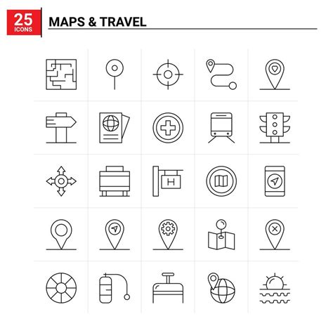 25 Maps Travel Icon Set Vector Background 17990973 Vector Art At Vecteezy