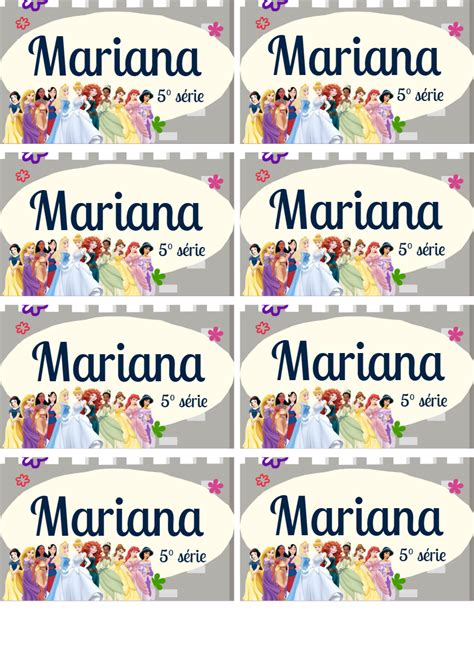 Etiqueta Escolar Princesas Da Disney Un Increíble Editor En Línea