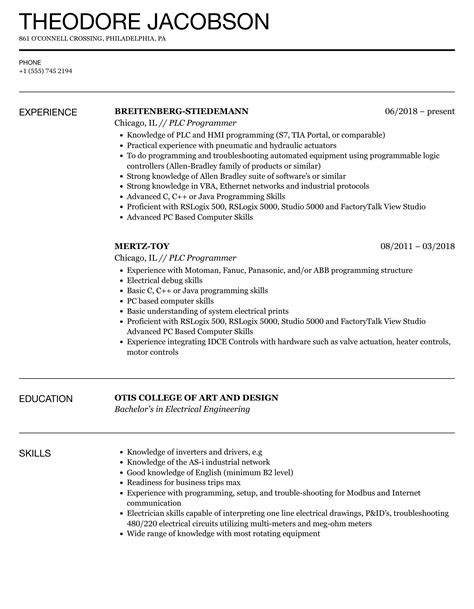 Plc Programmer Resume Samples Velvet Jobs