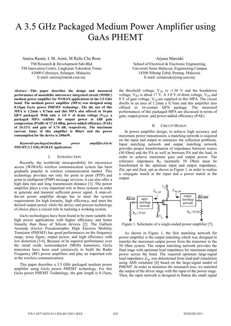 Pdf A 35 Ghz Packaged Medium Power Amplifier Using Gaas Phemt