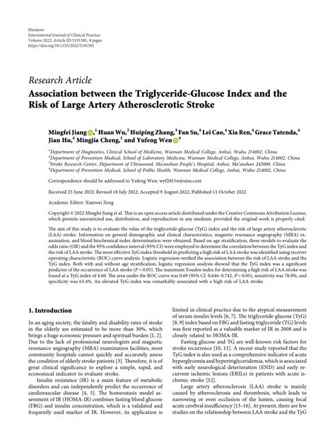 Pdf Association Between The Triglyceride Glucose Index And The Risk Of Large Artery