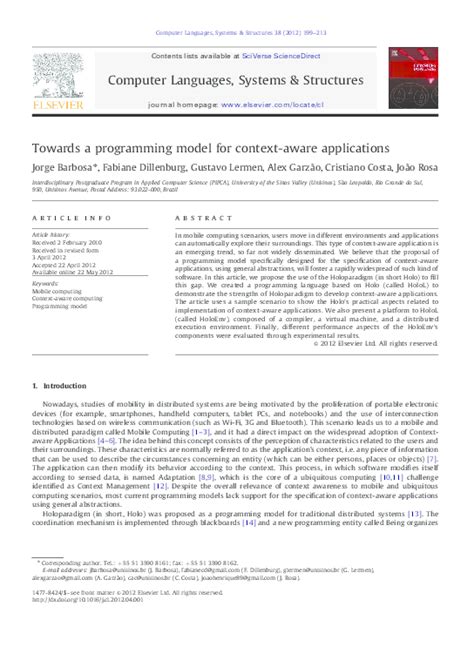 Pdf Towards A Programming Model For Context Aware Applications