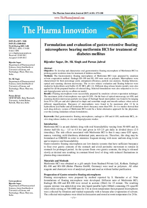 Pdf Formulation And Evaluation Of Gastro Retentive Floating Microspheres Bearing Metformin Hcl