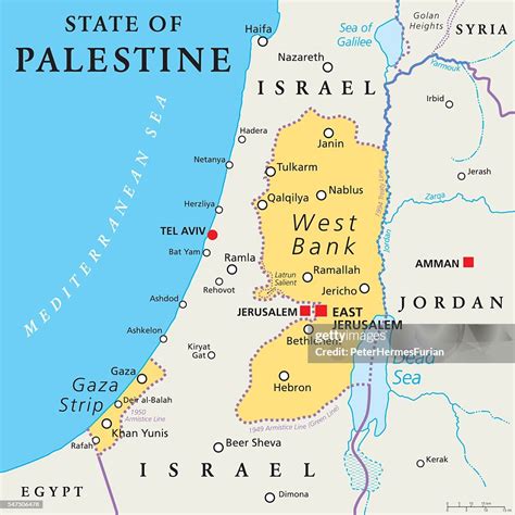 State Of Palestine West Bank And Gaza Strip Political Map High Res