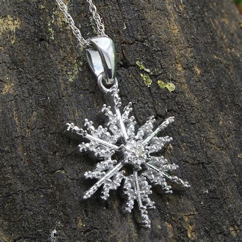 Snowflake Pendant 18 Necklace Natural Diamond Solid 925 Sterling