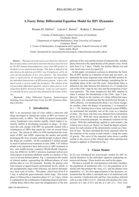 Pdf A Fuzzy Delay Differential Equation Model For Hiv Dynamics