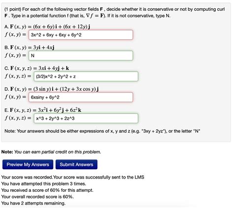 solved 1 ﻿point ﻿for each of the following vector fields