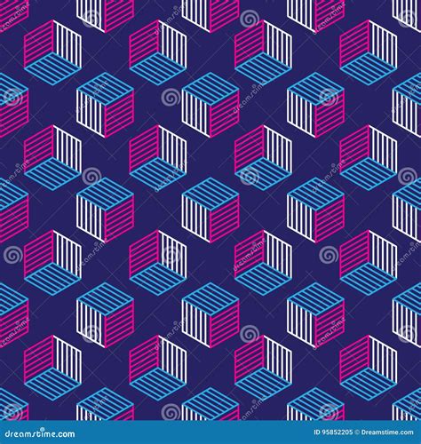 Seamless Pattern With Line Style Isometric Cubes Stock Vector Illustration Of Ornament Pink