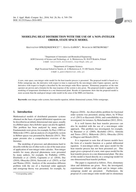 Pdf Modeling Heat Distribution With The Use Of A Non Integer Order State Space Model