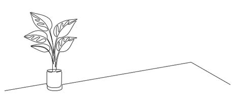 하나의 연속적인 선 그리기로 화분에 식물을 집어넣으십시오 화분에 꽃 휘게 스칸디나비아 장식 심플한 선형 스타일의 아파트 편집 가능한 스트로크 낙서 개요 벡터 일러스트 레이