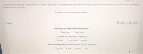 Solved Classify The Following Data Indicate Whether The