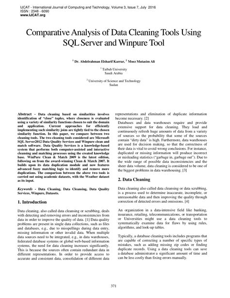Pdf Comparative Analysis Of Data Cleaning Tools Using Sql Server And Winpure Tool