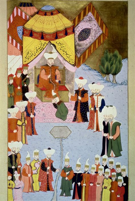 Sultan Bayezid I Has His Miniature Court From Hunername Of Lokman