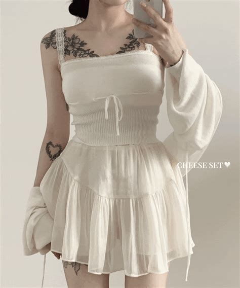 여리핏 치즈 레이스 리본 나시 볼레로 세트 에이블리