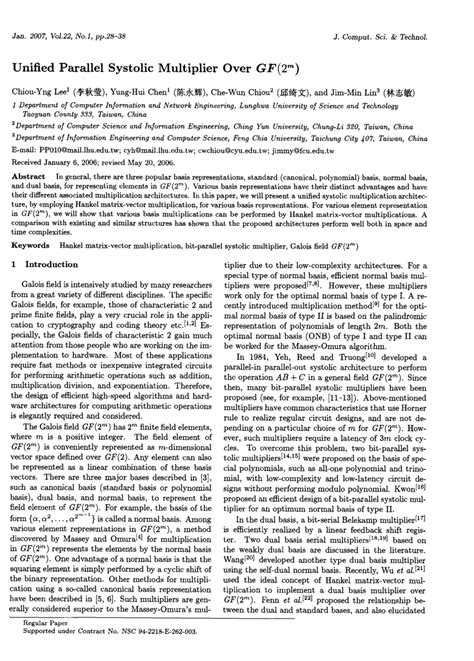 Pdf Unified Parallel Systolic Multiplier Over It Gf 2 M