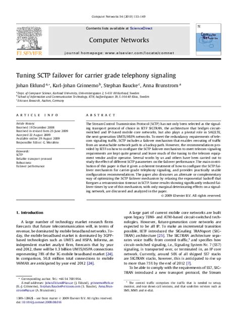 Pdf Tuning Sctp Failover For Carrier Grade Telephony Signaling