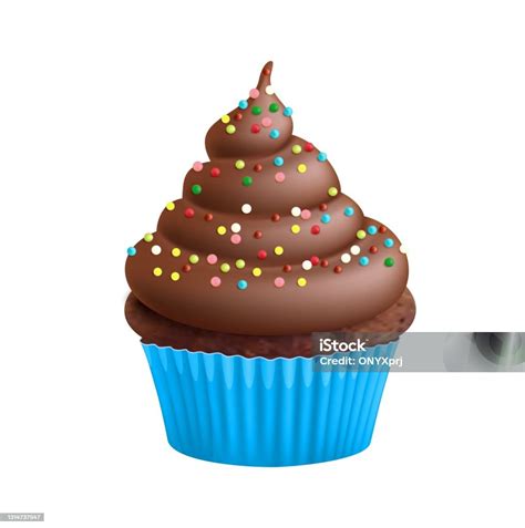 초콜릿 컵케이크 사실적인 케이크 장식 초코와 봉봉 달콤한 디저트 절연 벡터 비스킷과 코코아 크리미 캡 개체 그룹에 대한 스톡 벡터 아트 및 기타 이미지 Istock