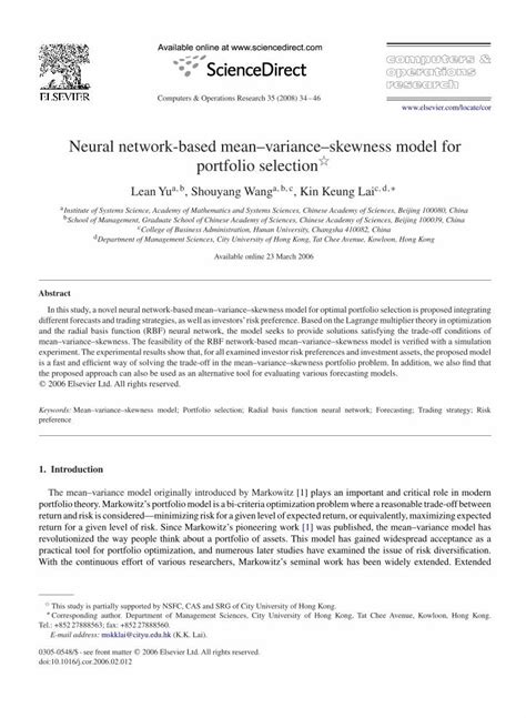 Pdf Neural Network Based Meanvarianceskewness Model For Portfolio