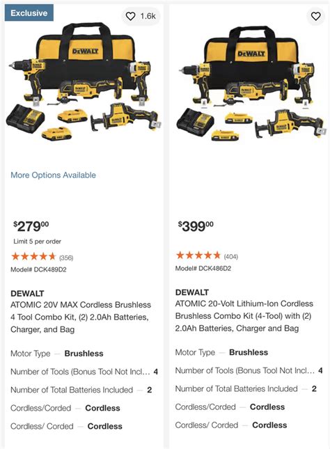 Need Help Finding Differences Between These Combos R Dewalt