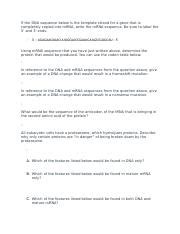 If The DNA Sequence Below Is The Template Strand For A Gene That Is Completely Copied Into MRNA