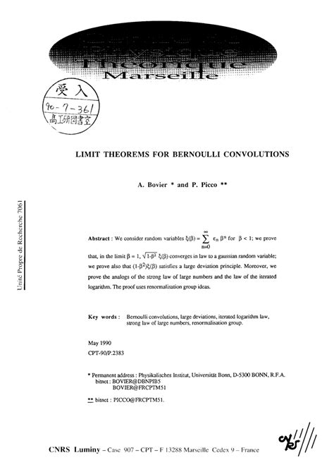Pdf Limit Theorems For Bernoulli Convolutons