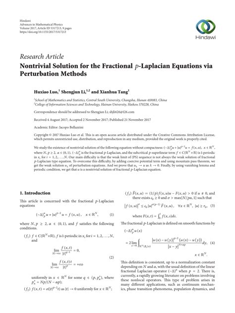 Pdf Nontrivial Solution For The Fractional P Laplacian Equations Via
