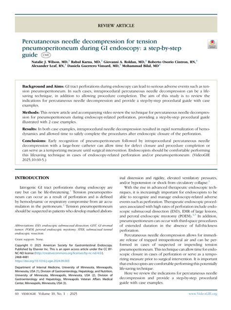 Pdf Percutaneous Needle Decompression For Tension Pneumoperitoneum During Gastrointestinal