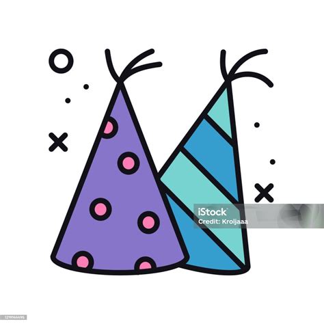 파티 콘 모자 라인 아이콘입니다 파티 생일 휴일 축 하 카니발 축제 테마 파티 기본 요소 벡터 그림입니다 축 0명에 대한 스톡 벡터 아트 및 기타 이미지 Istock