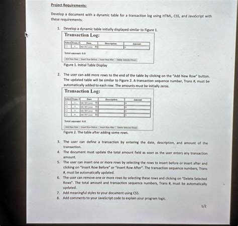 Solved Project Requirements Develop A Document With A Dynamic Table