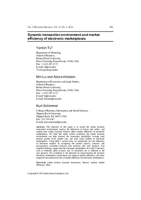 Pdf Dynamic Transaction Environment And Market Efficiency Of