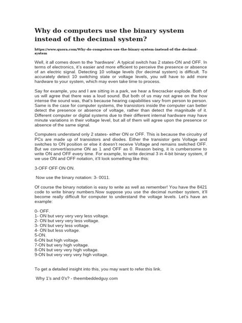 Why Do Computers Use The Binary System Instead Of The Decimal System