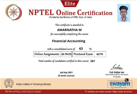 Amarnatha M On Linkedin Nptel Swayam Iitbombay Financialaccounting Certificateofcompletion