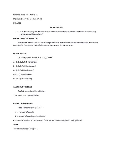 03 Seatwork 3 Polyas Four Step Problem Solving Strategy Sanchez