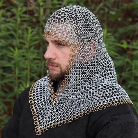 Medieval Clear Chainmail Coif With Golden Edgechainmail Coif For