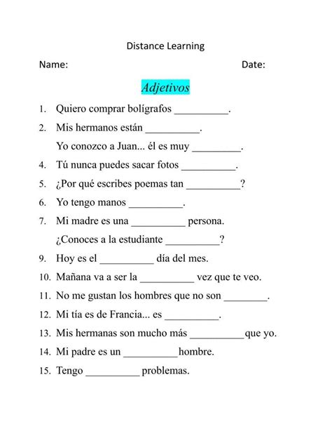 Personality Adjectives In Spanish Pdf Worksheet Spanish
