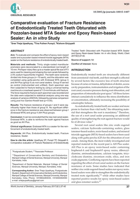 Pdf Comparative Evaluation Of Fracture Resistance Of Endodontically