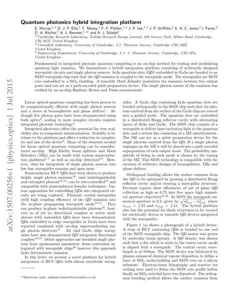 Pdf Quantum Photonics Hybrid Integration Platform
