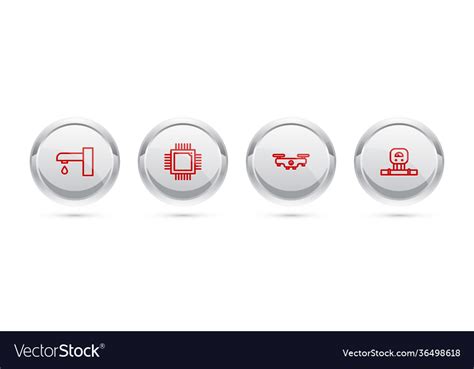 Set Line Water Tap Processor With Microcircuits Vector Image
