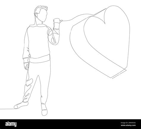 One Continuous Line Of Man Pointing With Finger At Heart Thin Line Illustration Vector Concept
