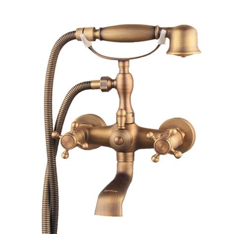 Antique Inspired Tub Faucet With Hand Shower Antique Brass Finish