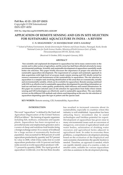 Pdf Application Of Remote Sensing And Gis In Site Selection For Sustainable Aquaculture In
