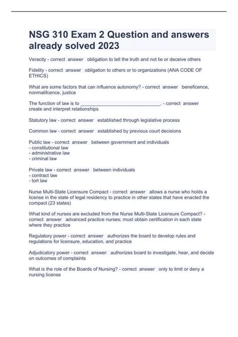 Nsg 310 Exam 2 Question And Complete Answers Already Solved 20232024